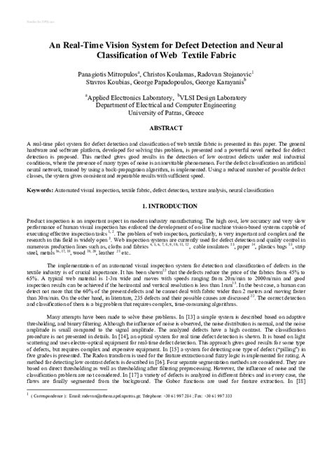 Pdf Real Time Vision System For Defect Detection And Neural