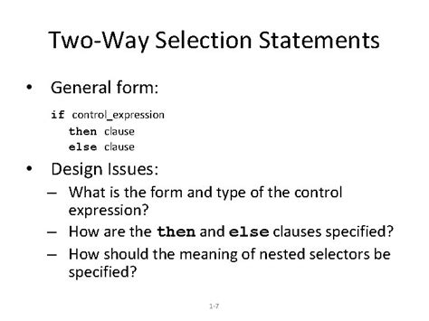 Chapter 8 Statementlevel Control Structures Chapter 8 Topics