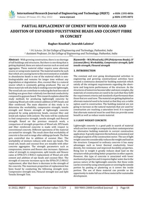 Partial Replacement Of Cement With Wood Ash And Addition Of Expanded