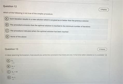 solved question 14 3 points in a simplex iteration the