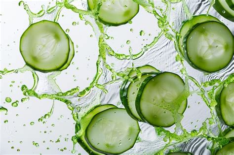 Cucumber Slices Rotate In Splashes Of Juice Premium Ai Generated Image