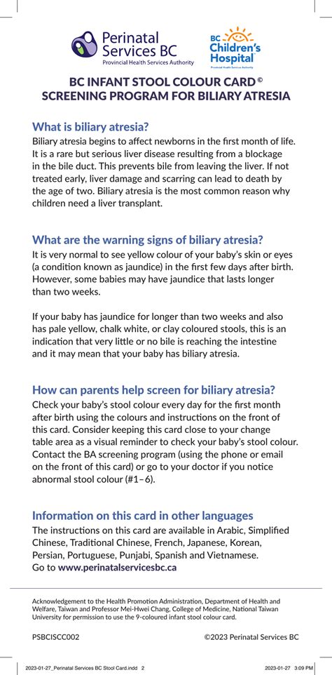 british columbia canada infant stool color chart perinatal services