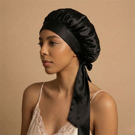 Reversible Pure Silk Short Sleep Bonnet Black Mulberry Park Silks