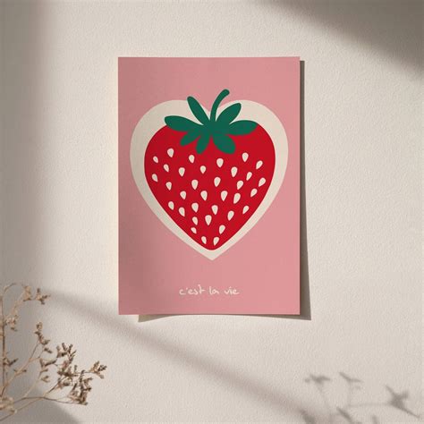 Pink Minimalist Strawberry Art Print Hypesheriff