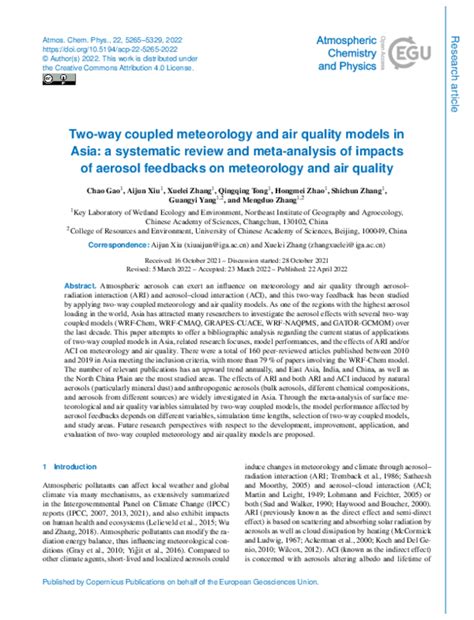 Pdf Two Way Coupled Meteorology And Air Quality Models In Asia A