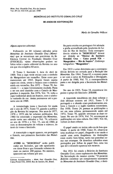Memórias Do Instituto Oswaldo Cruz Retoedu