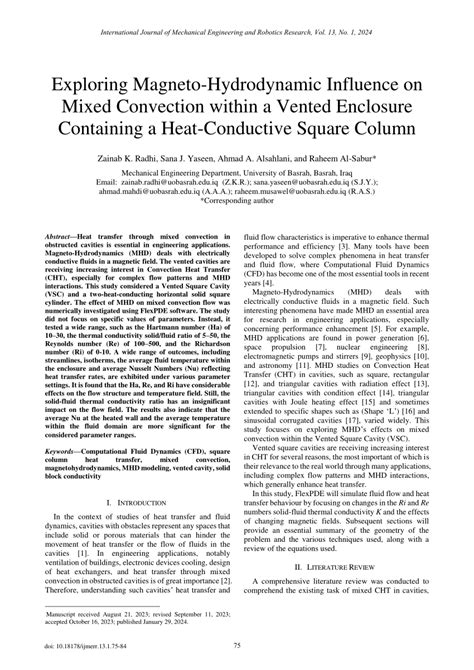 Pdf Exploring Magneto Hydrodynamic Influence On Mixed Convection Within A Vented Enclosure