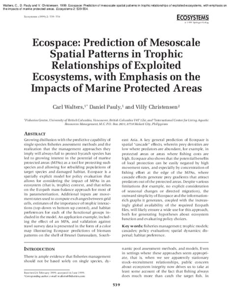 Pdf Ecospace Prediction Of Mesoscale Spatial Patterns In Trophic