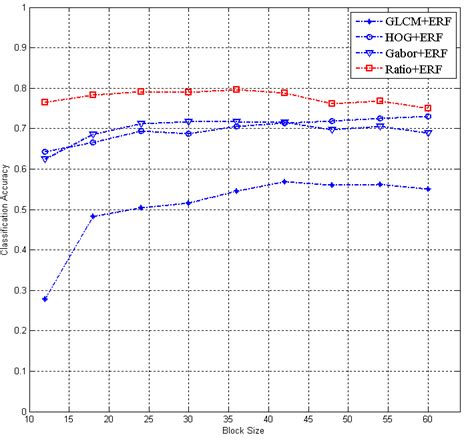 the classification accuracy of different feature with different block