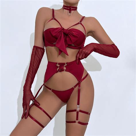 Sexy Bow Tie Strap Cut Out High End Lingerie Set Mibnu