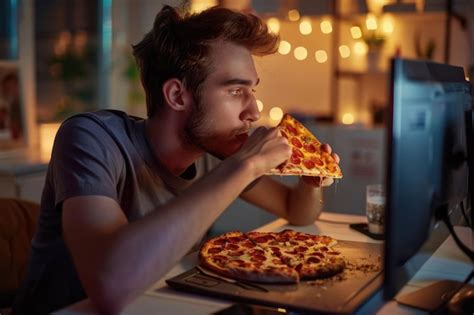 Premium Photo Profile Of Concentrated Young Software Developer Eating
