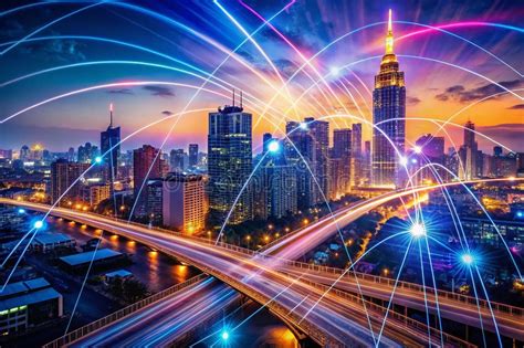 Abstract Long Exposure Cityscape Visualizing The Flow Of Global Data