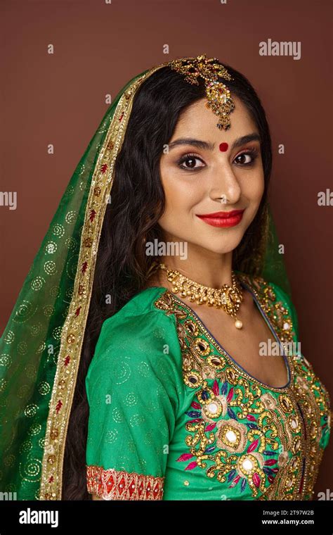 Attractive Indian Woman With Bindi Dot On Forehead And Traditional