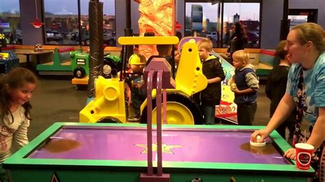 Mia Air Hockey With Her Teacher At Chuck E Cheeses Youtube