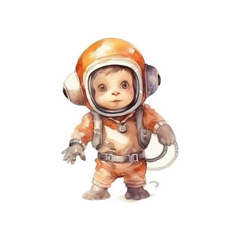 Premium Photo Watercolor Of Chibi A Monkey Wearing Astronaut Suit