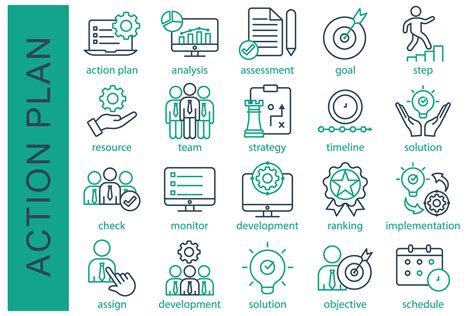 Action Plan Icon Set Containing Action Plan Analysis Assessment