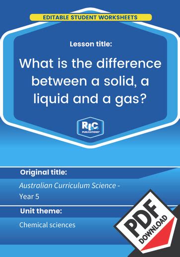 Solids Liquids And Gases Australian Curriculum Science Year Worksheets