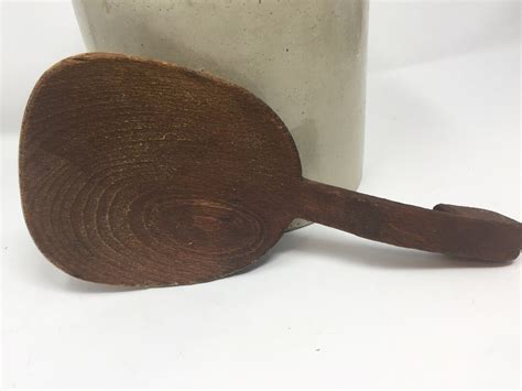 Primitive Kitchen Tool Carved Effigy Handle Rustic Wooden Scoop Spoon Paddle Hand Carved Wood