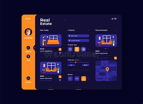 Real Estate Furnishing Tablet Interface Vector Template Stock Vector Illustration Of Residence