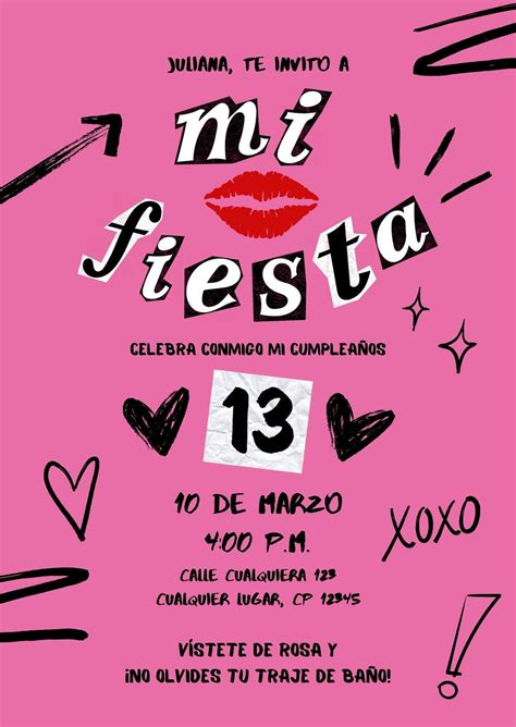 Invitación Fiesta Cumpleaños Scrapbook Rosa Negro Templates By Canva Invitaciones De Fiesta