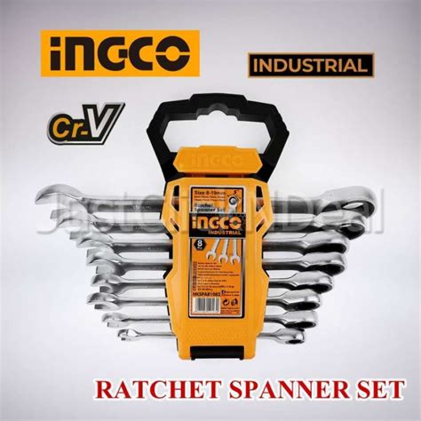 Promo Ingco Ratchet Spanner Set 8 19mm 8 Pcs Kunci Ring Pas Rachet