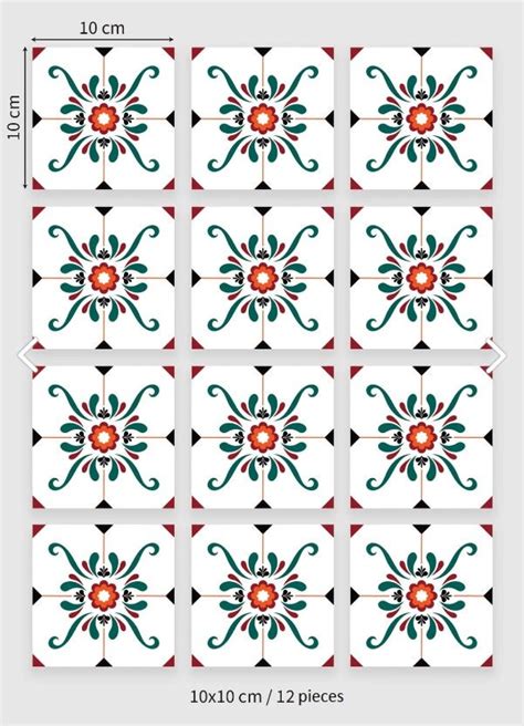 Green And Red Backsplash Tile Decals Vintage Style Tile Stickers
