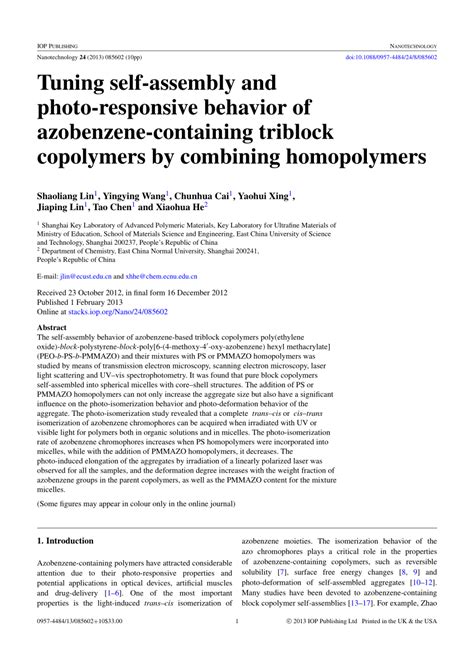 Pdf Tuning Self Assembly And Photo Responsive Behavior Of Azobenzene