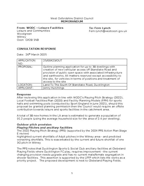 Consultation Response On Planning Application 25 00423 Wodc Leisure