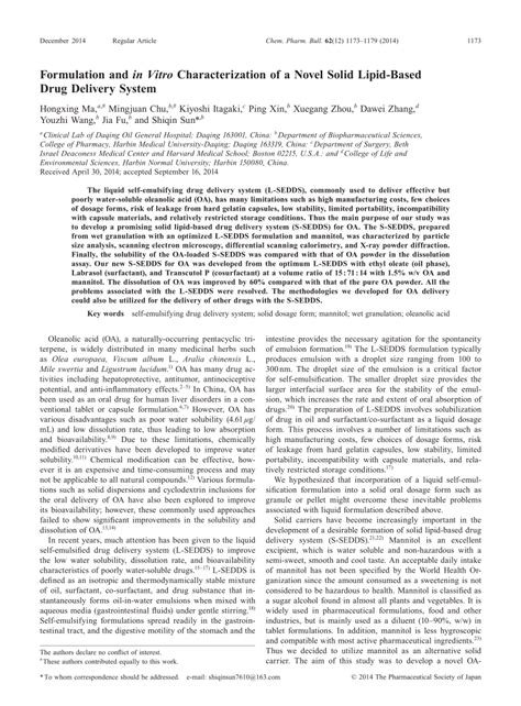 PDF Formulation And In Vitro Characterization Of A Novel Solid Lipid Based Drug Delivery System