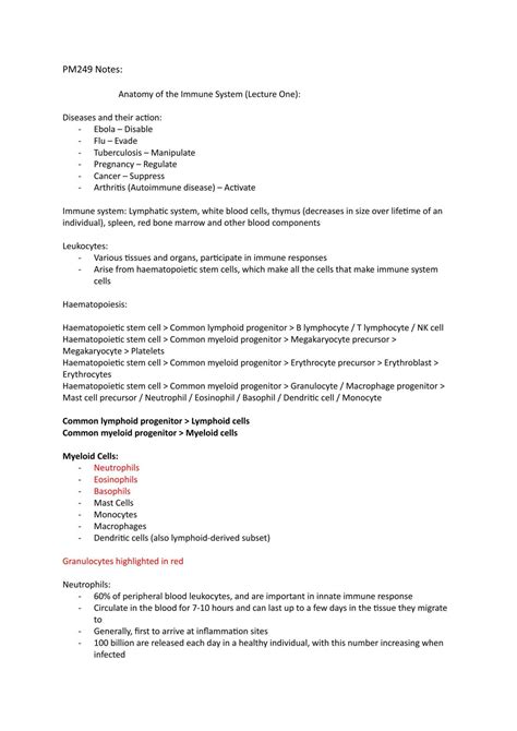 Human Immunology Study Notes Pm 249 Human Immunology Swansea