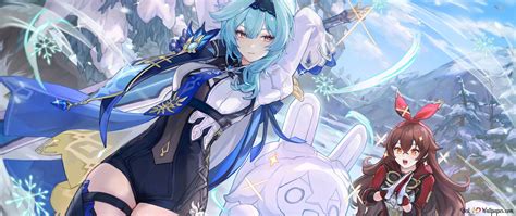 Eula Amber Made Winter Snowman Together Genshin Impact K Wallpaper