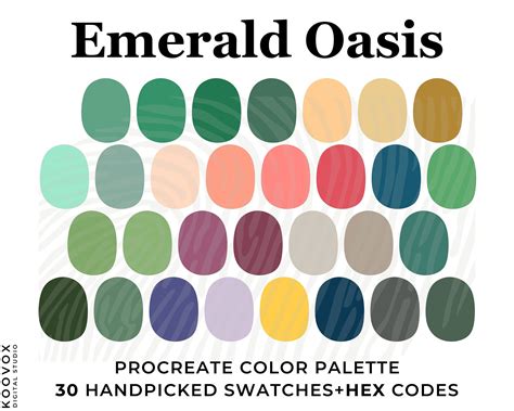 Emerald Green Color Palette Procreate Color Swatches Color Hex Codes Procreate Palette