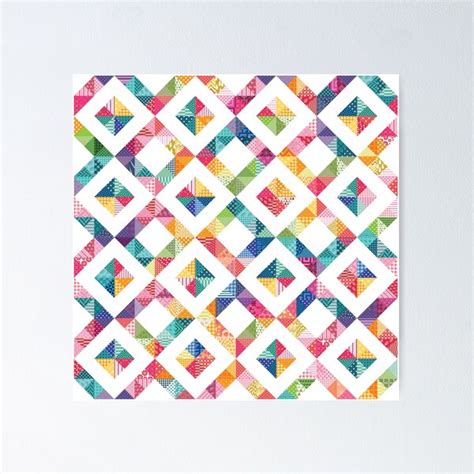 Patchwork Quilt Design Bright Diamond In Diamond Repeat Poster For Sale By Lucielemonade