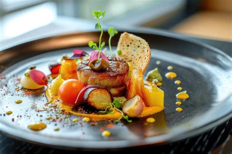 Gourmet Plated Dish With Vegetables Elegant Food Presentation Fine