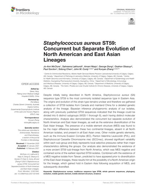 Pdf Staphylococcus Aureus St59 Concurrent But Separate Evolution Of North American And East