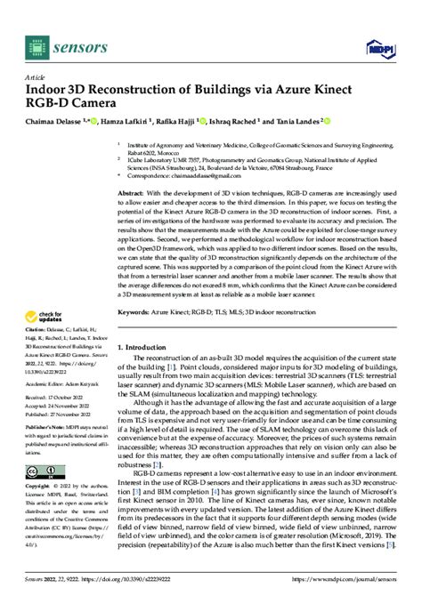 Pdf Indoor 3d Reconstruction Of Buildings Via Azure Kinect Rgb D Camera