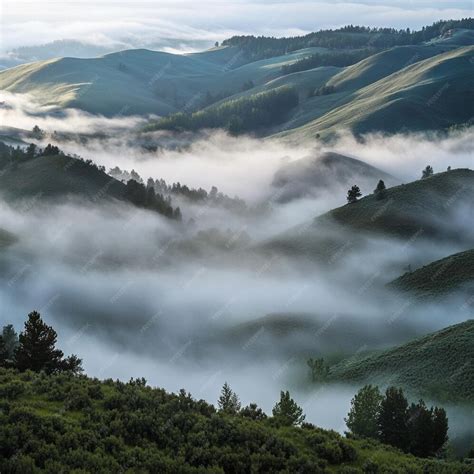 Fog Rolling Over Hills Premium Ai Generated Image