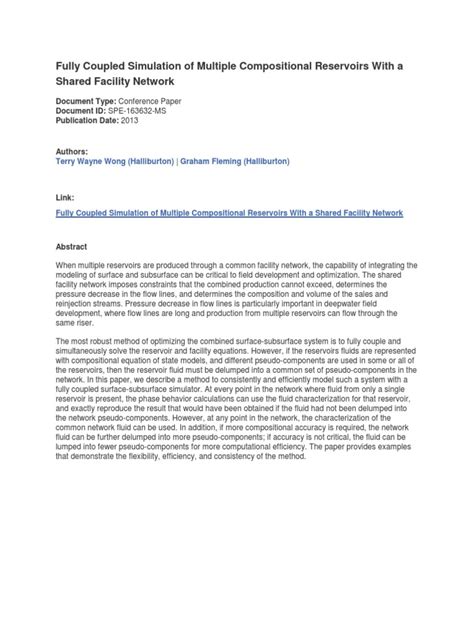 Fully Coupled Simulation Of Multiple Compositional Reservoirs Technical