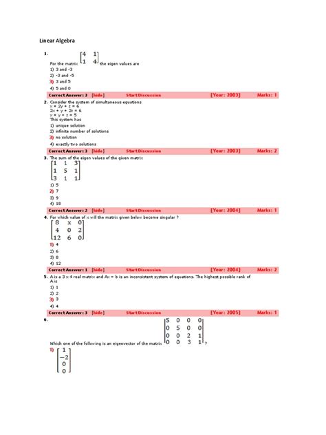Gate Previous Questions Pdf Eigenvalues And Eigenvectors Matrix