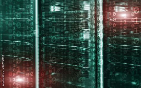 Binary Code Matrix Digital Internet Technology Concept On Server Room