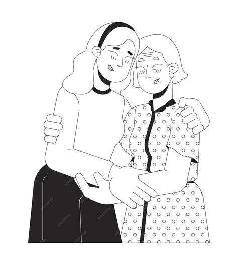 Madre Y Hija Anciana Caucásica Abrazando Personajes De Dibujos Animados