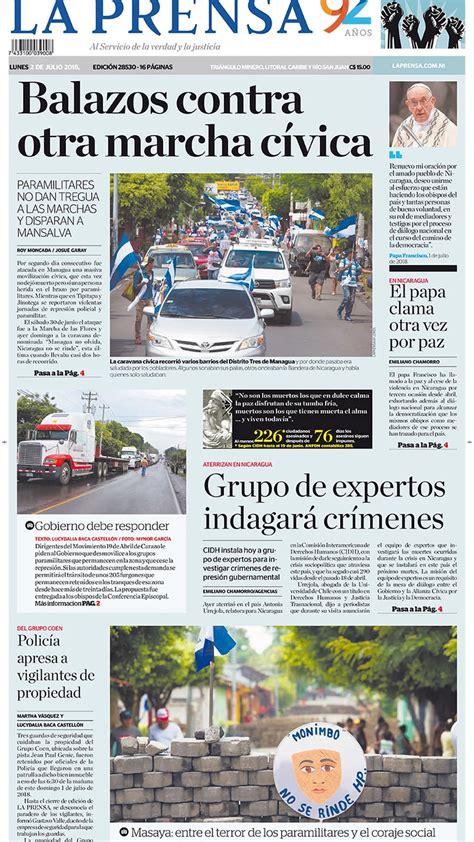 La Prensa Nicaragua Lunes 02 De Julio De 2018 Infobae
