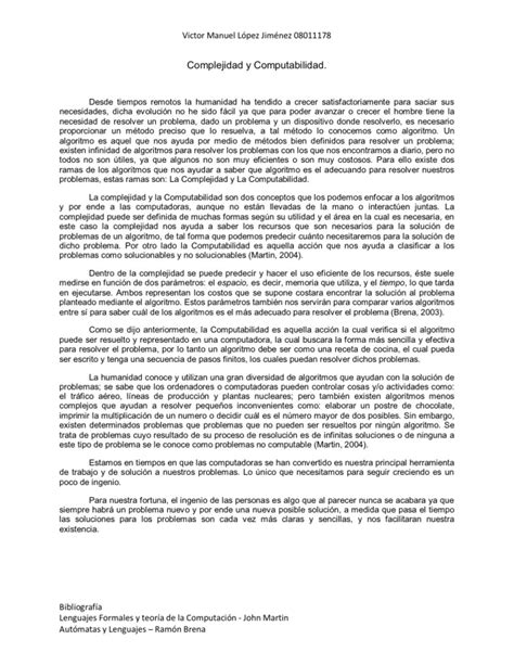 Ensayo De Complejidad Y Computabilidad Pdf Teoría De La Complejidad Computacional Teoría