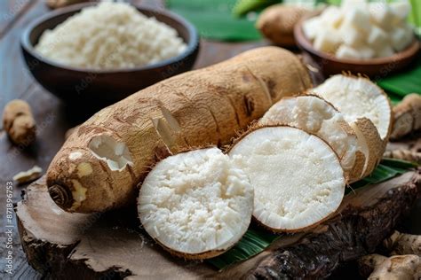 Fresh Tapioca Root Cooked With Grated Coconut In South Indian Dish