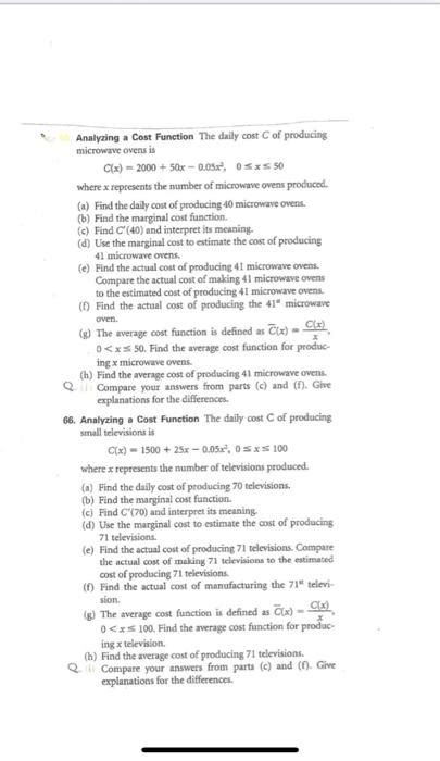 Solved 63 Average Cost The Cost Function For Producing X