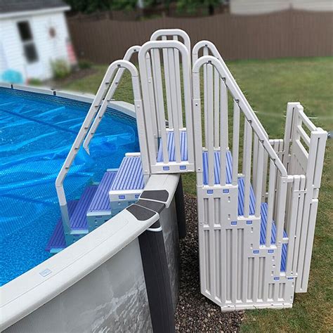 Confer Entry System For Above Ground Pools Warm Gray With Blue Steps