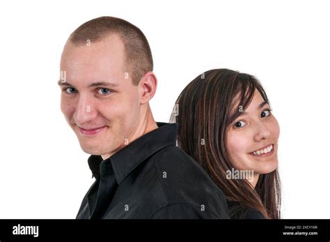 Side Head And Shoulder View Of A Young Heterosexual Couple Of Caucasian