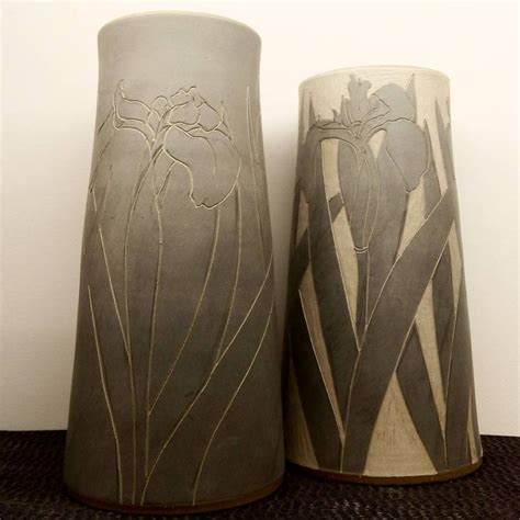 Flag Iris Variations On A Theme Ceramics Stoneware Sgraffito Vase Handmade Flagiris