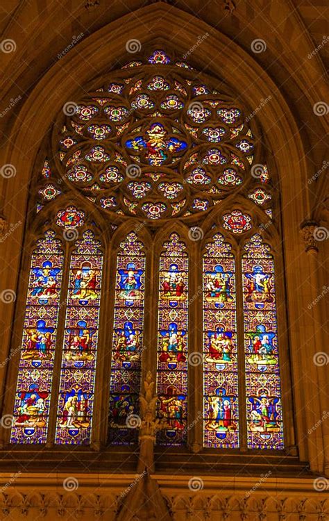 One Of The Stained Glass Windows In St Patrick S Church In Nyc Stock