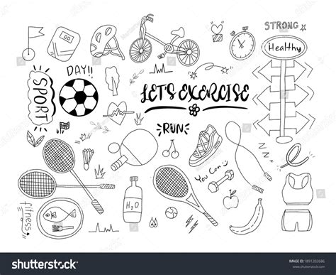 Exercise Doodle Set On White Background Stock Illustration 1891202686